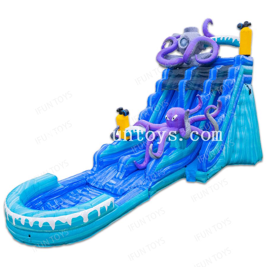 Deep Sea Dual Lane Slide Inflatable Octopus Wet / Dry Slide with ...